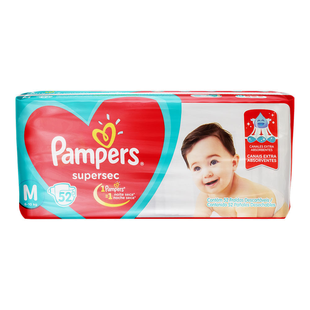 FRALDA PAMPERS SUPERSEC M COM 52 UNIDADES - Preço Popular