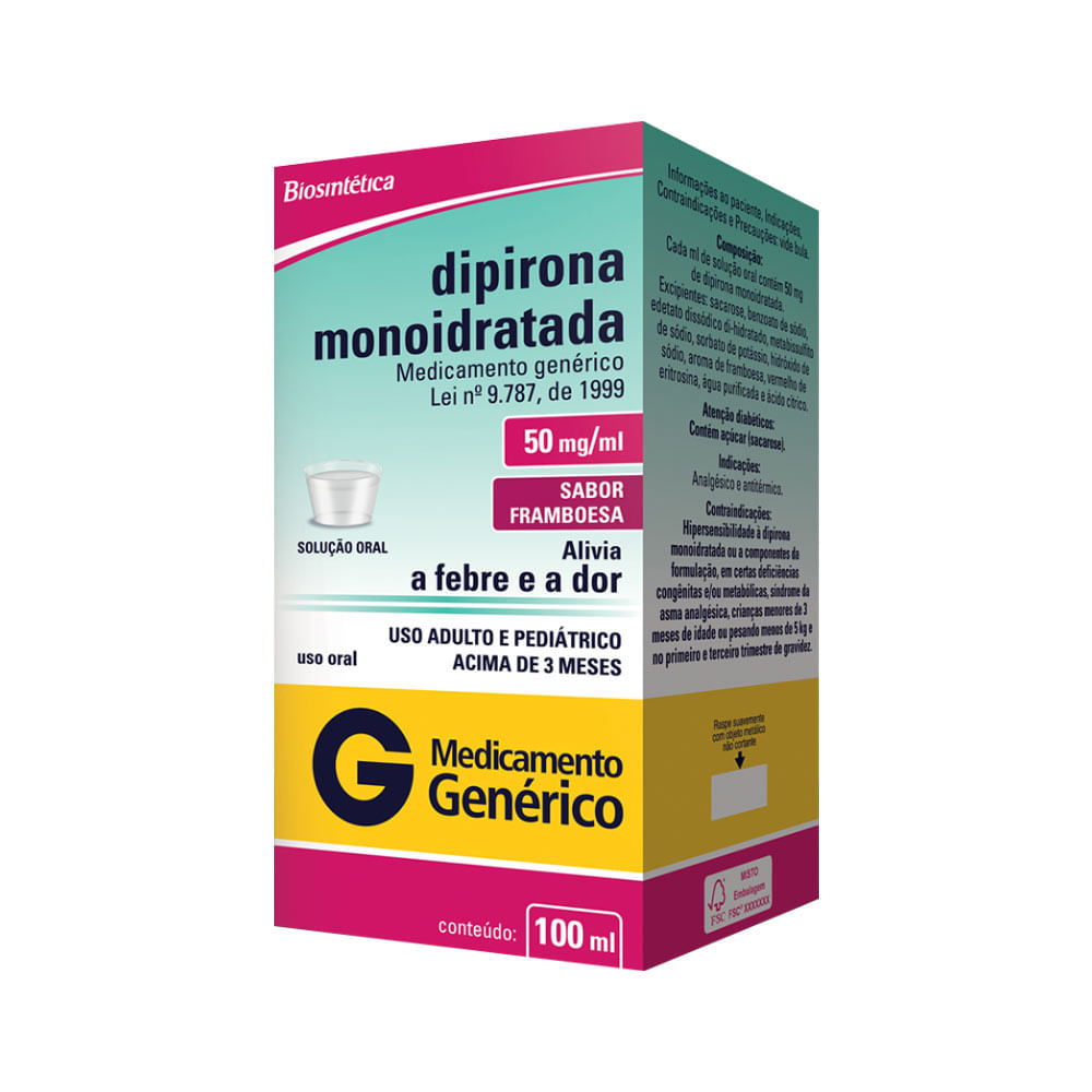 Dipirona Biosintetica 100ml Solucao Oral 50mg/ml Generico - Preço Popular