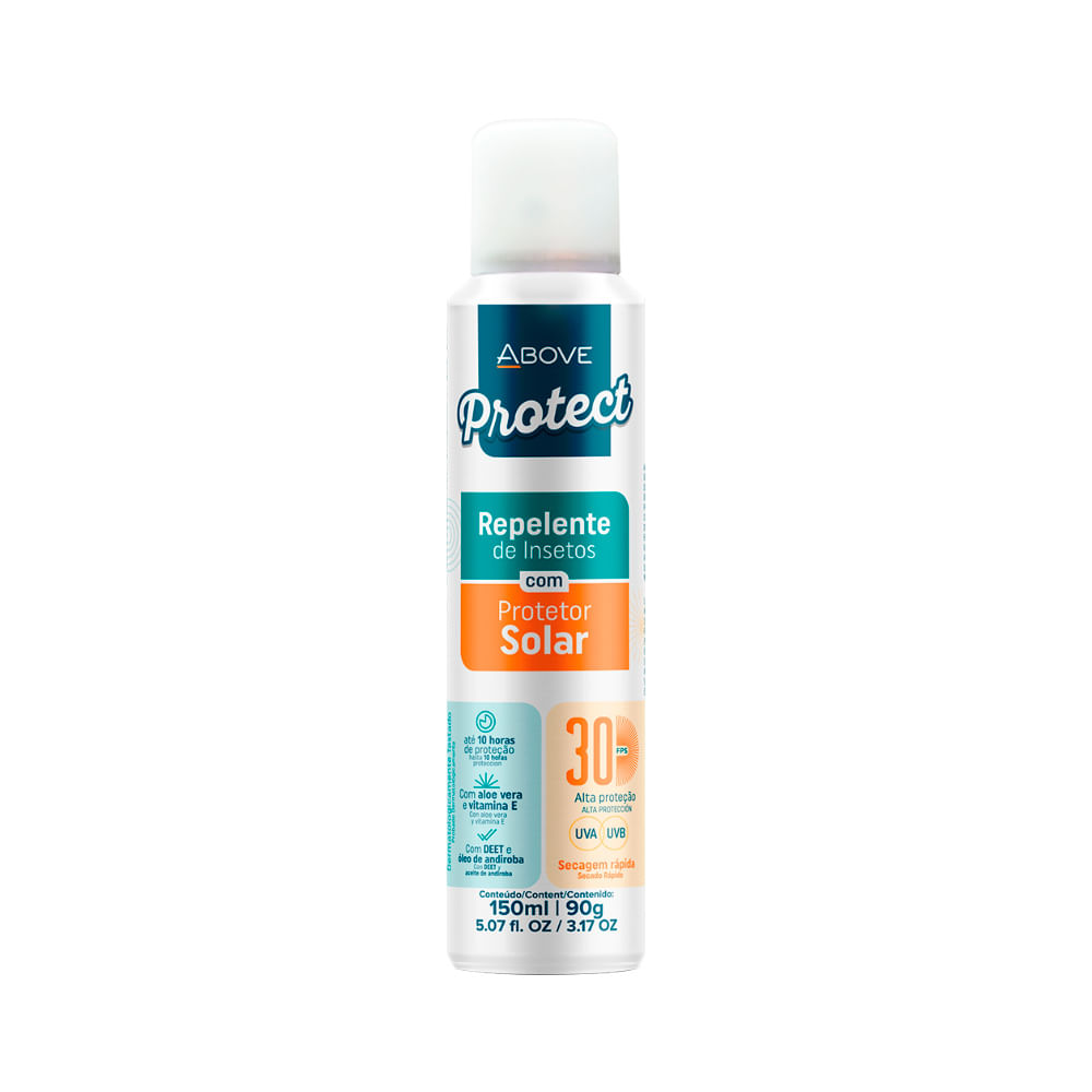 REPELENTE ABOVE PROTECT 150ML COM PROTETOR SOLAR FPS30 AEROSSOL - Preço ...