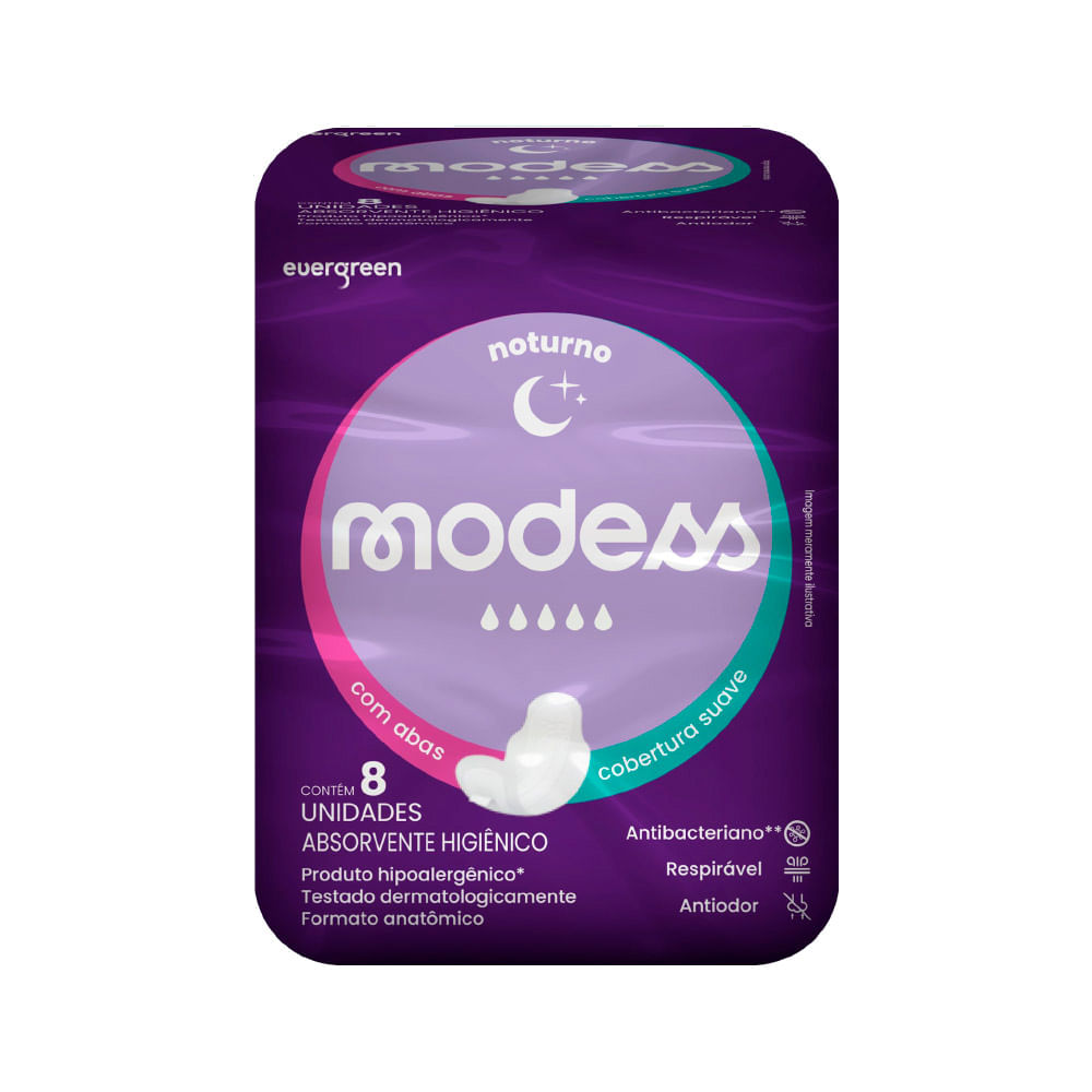 ABSORVENTE MODESS NOTURNO COM 8 SUAVE COM ABAS - Preço Popular