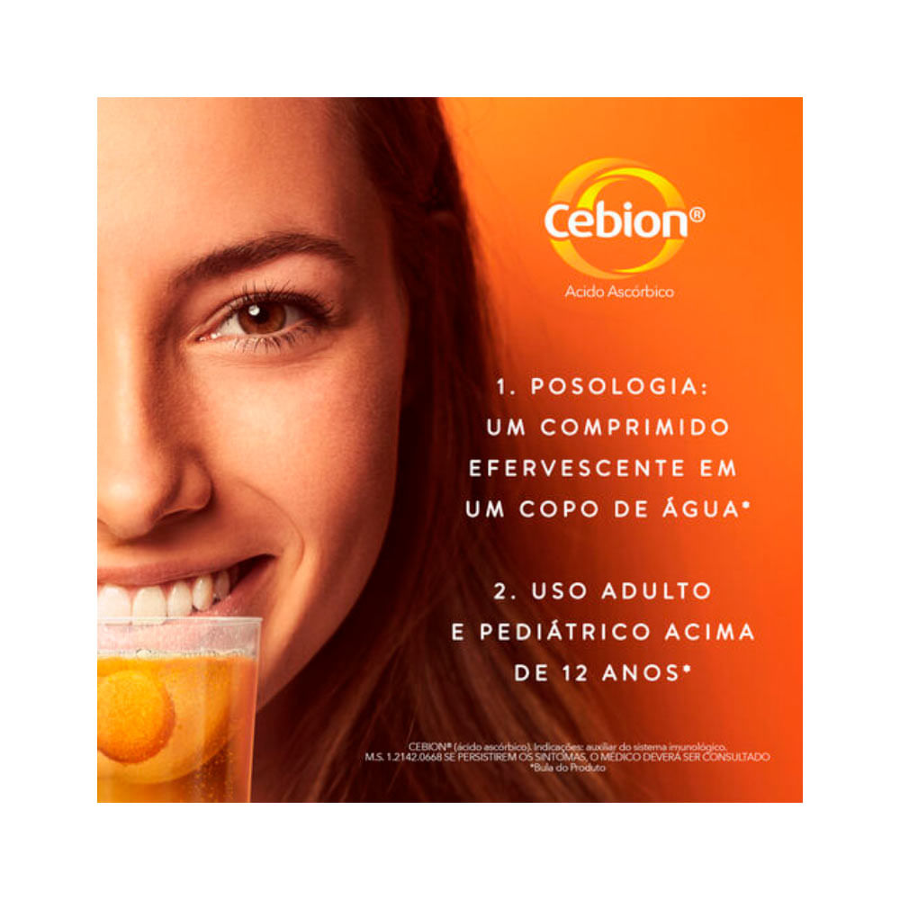 Cebion 1g Vitamina C Imunidade Sabor Laranja Com 10 Comprimidos - Preço ...