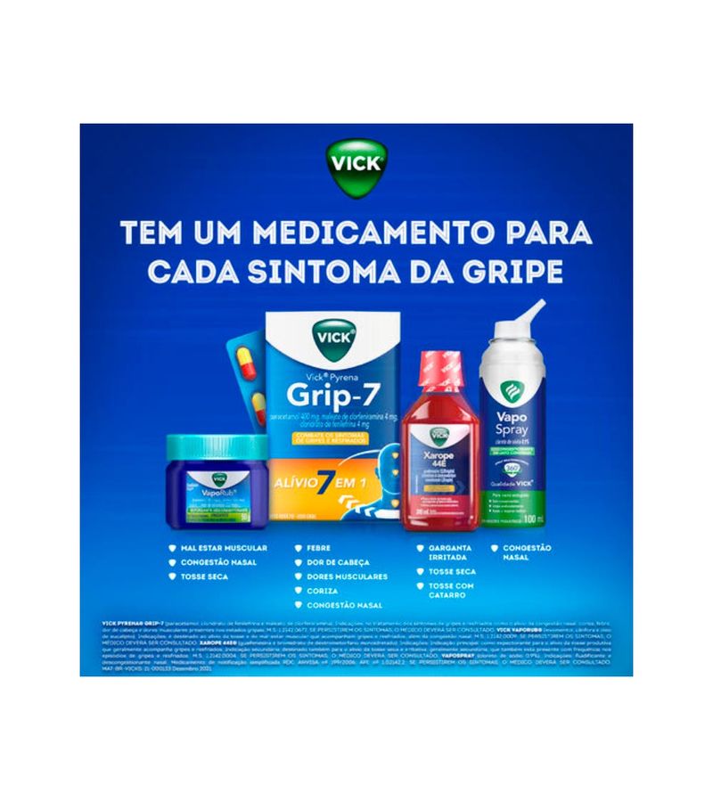 Vick Pyrena Grip-7 Gripe Com 10 Capsulas 400+4+4mg Resfriado - Preço ...
