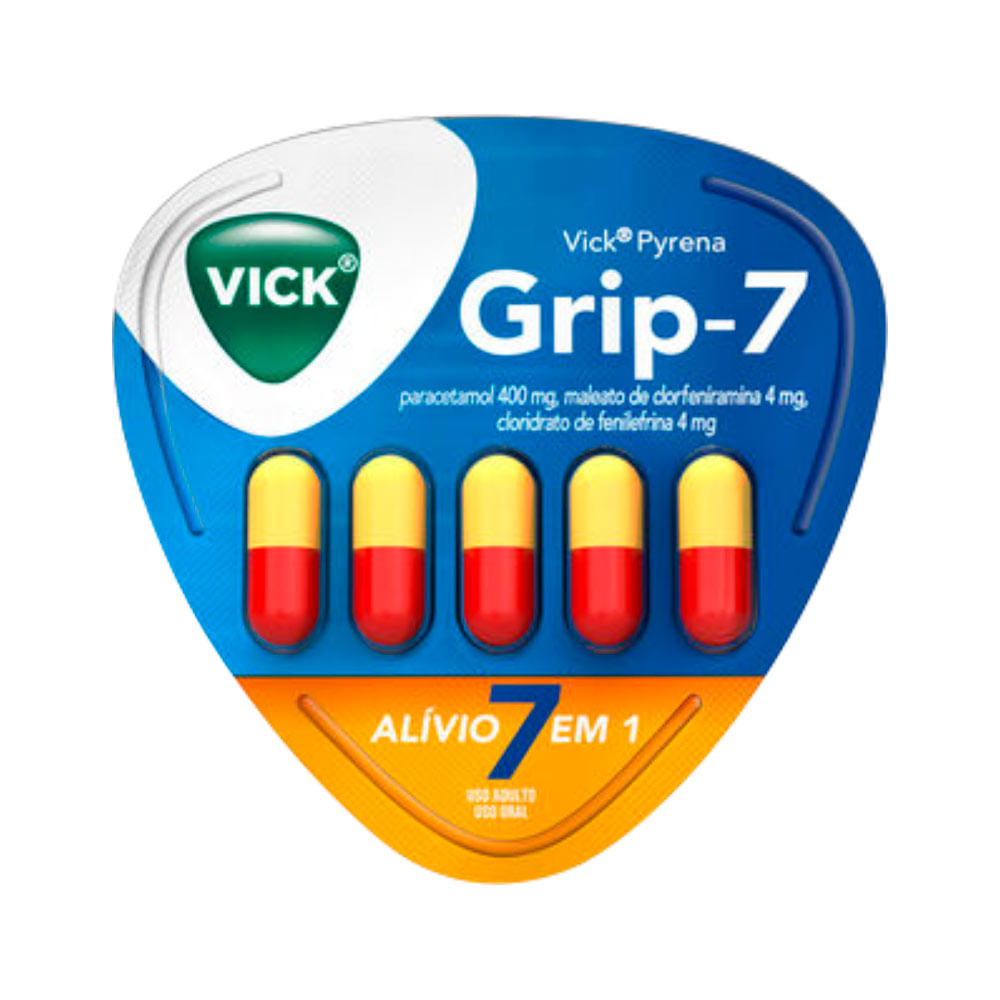VICK PYRENA GRIP-7 GRIPE COM 5 CAPSULAS 400+4+4MG RESFRIADO - Preço Popular