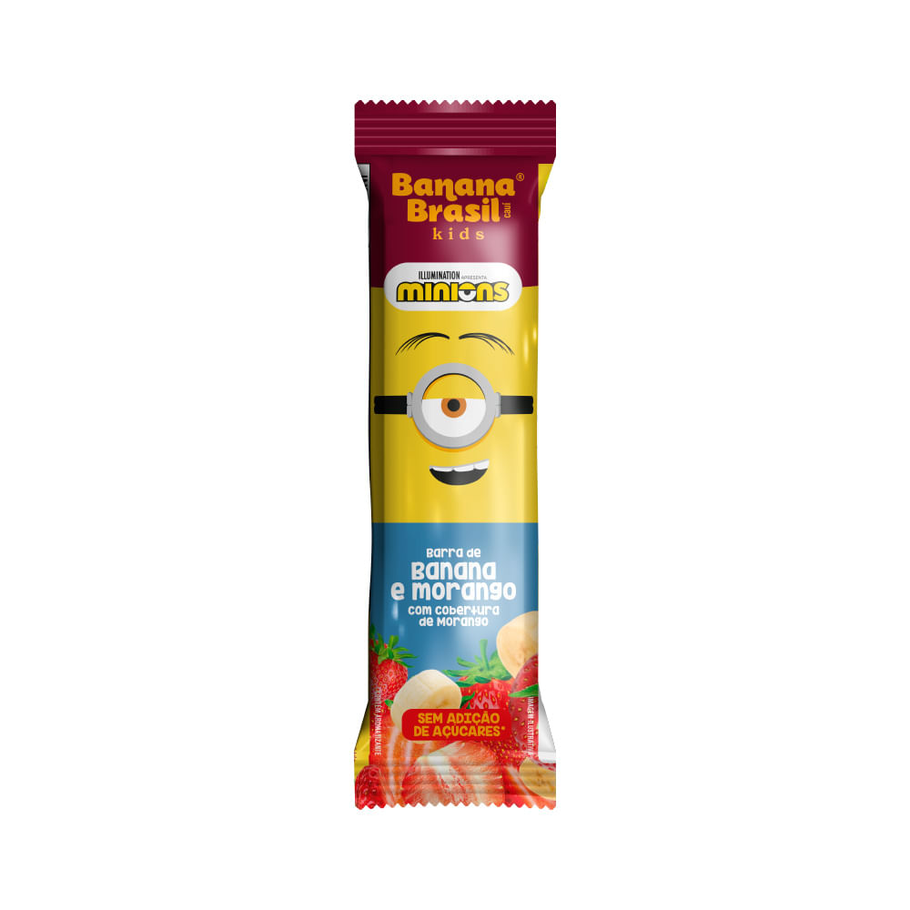 BARRA BANANA BRASIL KIDS MINIONS 22GR BANANA E MORANGO - Preço Popular