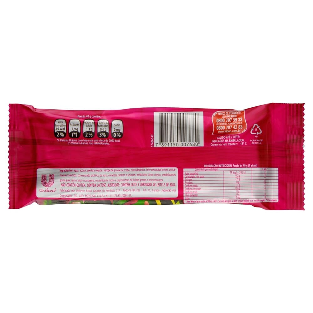 KIBON SORVETE FRUTILLY 40 GRAMAS MORANGO COM RECHEIO SABOR CREME ...