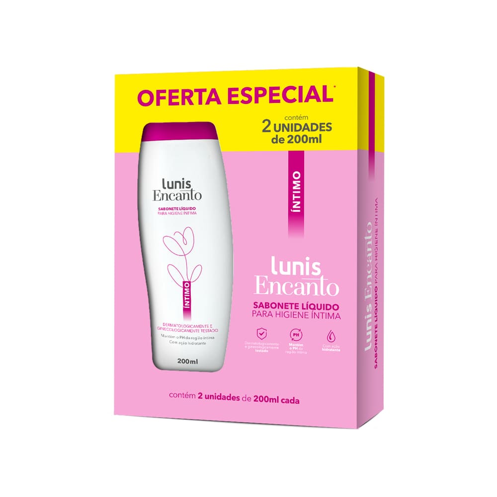SABONETE LUNIS ENCANTO LIQUIDO INTIMO COM 2X200ML ESPECIAL - Preço Popular