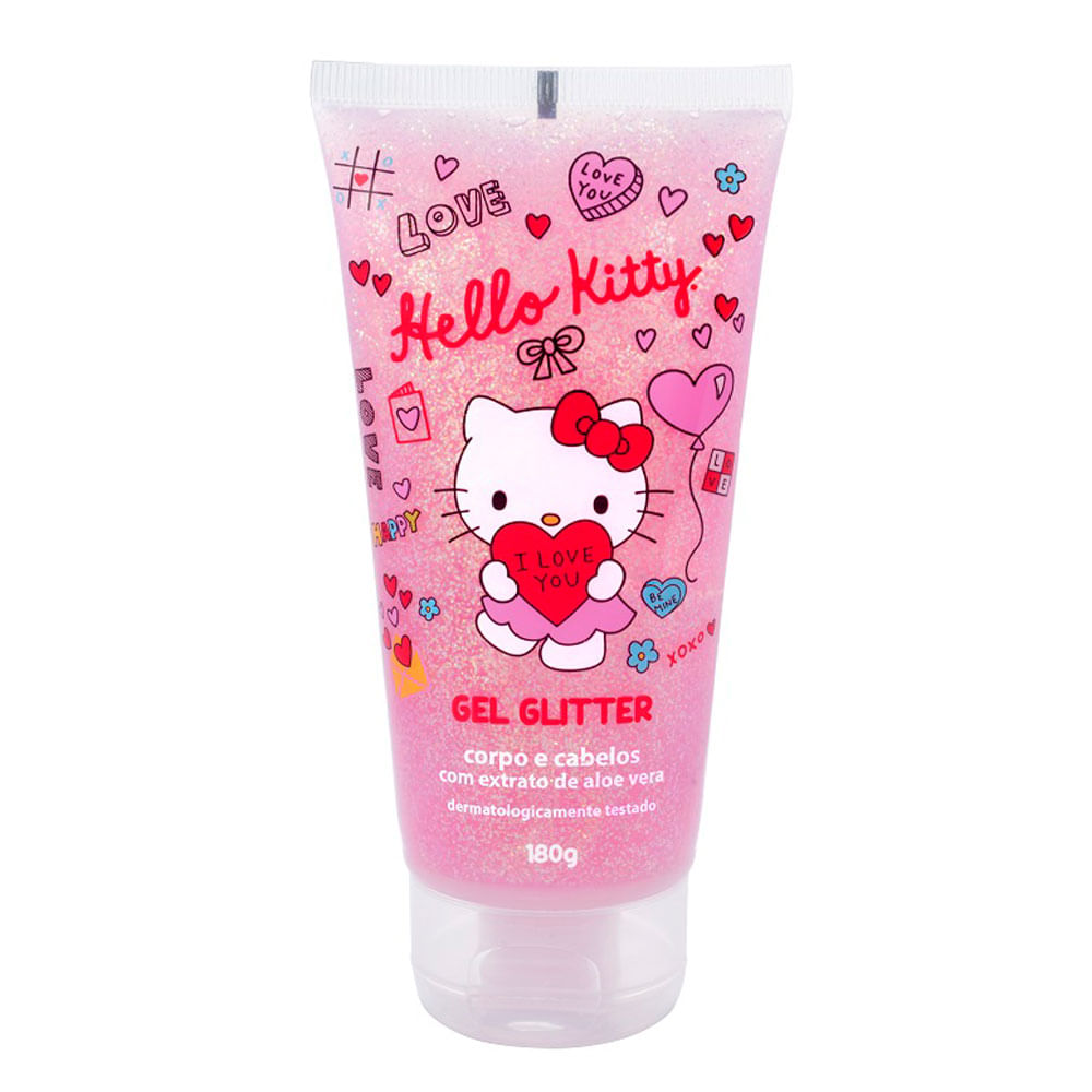 GEL GLITTER HELLO KITTY 180GR CORPO E CABELO - Preço Popular