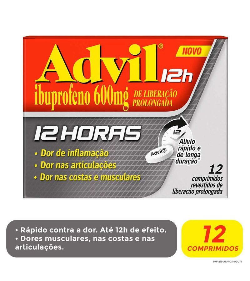 Advil 12h Analgésico Com Ibuprofeno 600mg Alívio Da Dor Muscular 12 ...