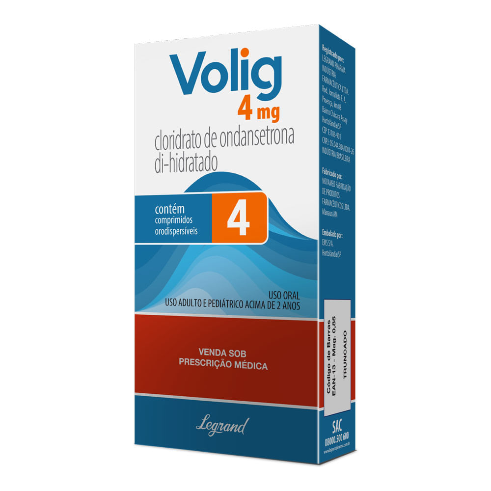 VOLIG ONDANSETRONA 4MG COM 4 COMPRIMIDOS ORODISPERSIVEIS LEGRAND ...