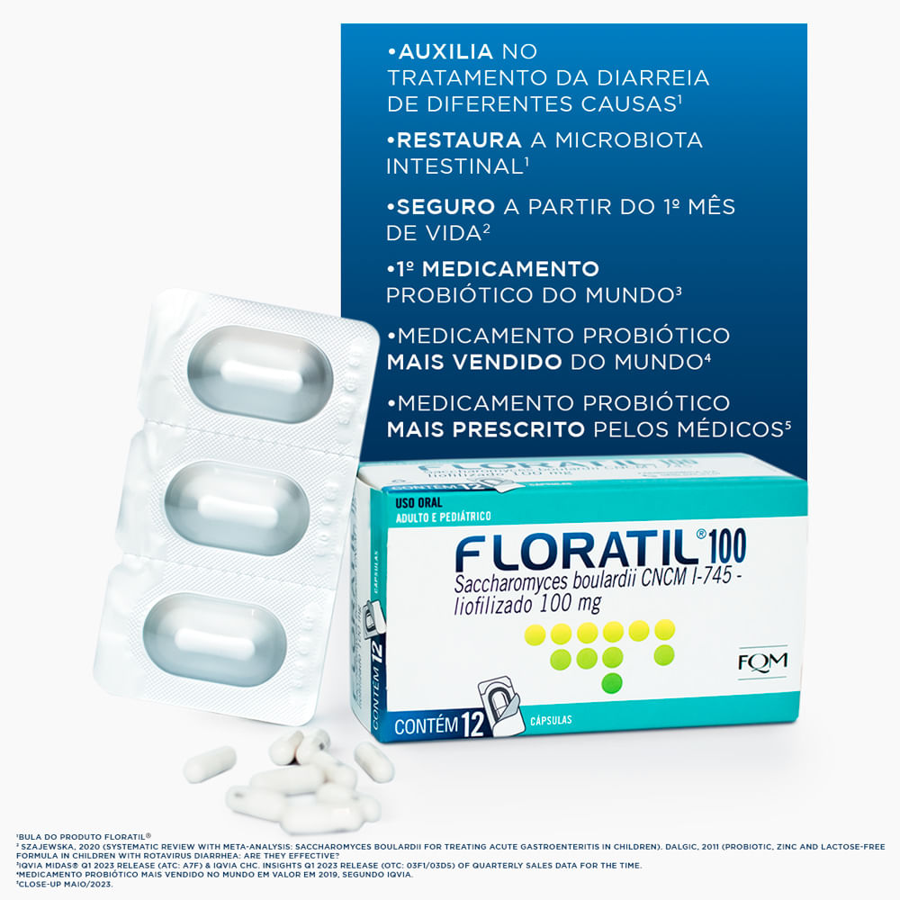 FLORATIL 100MG 12 CÁPSULAS -REMÉDIO PROBIÓTICO QUE TRATA A DIARREIA ...