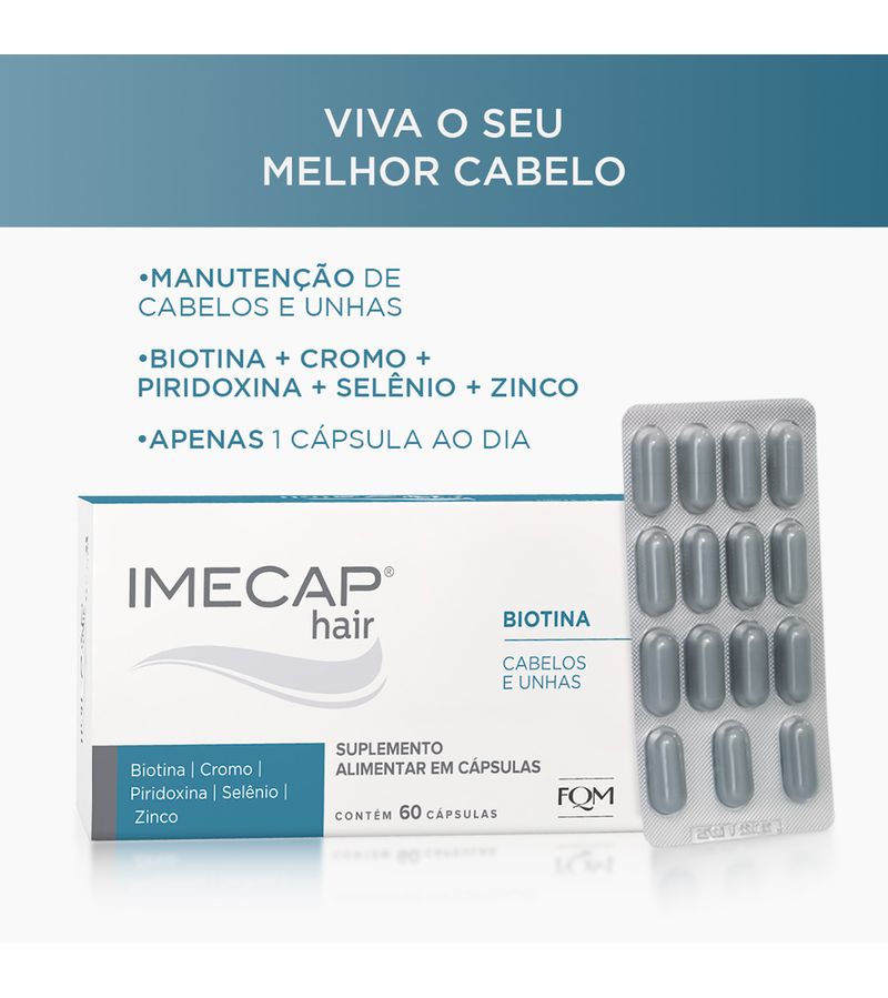 Imecap Hair 60 Capsulas - Vitaminas Para Cabelos E Unhas Com Biotina ...