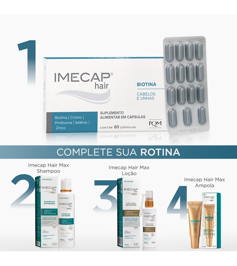 Imecap Hair 60 Capsulas - Vitaminas Para Cabelos E Unhas Com Biotina ...