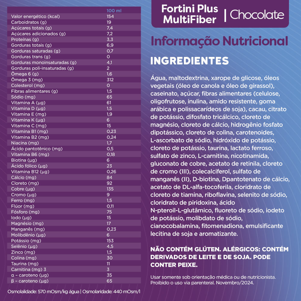 SUPLEMENTO INFANTIL FORTINI PLUS MULTI FIBER CHOCOLATE 200ML - Preço ...