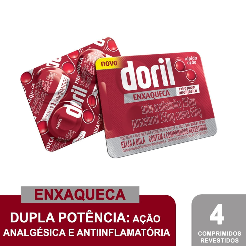 DORIL ENXAQUECA BL DISP 4 COMPRIMIDOS - Preço Popular