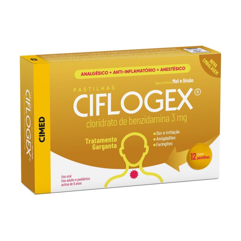 CIFLOGEX COM 12 PASTILHAS SABOR MEL E LIMAO - Preço Popular