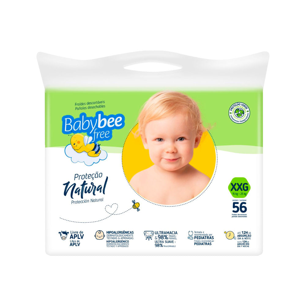 FRALDA BABY BEE FREE TAMANHO XXG PROTECAO NATURAL 56 UNIDADES - Preço ...