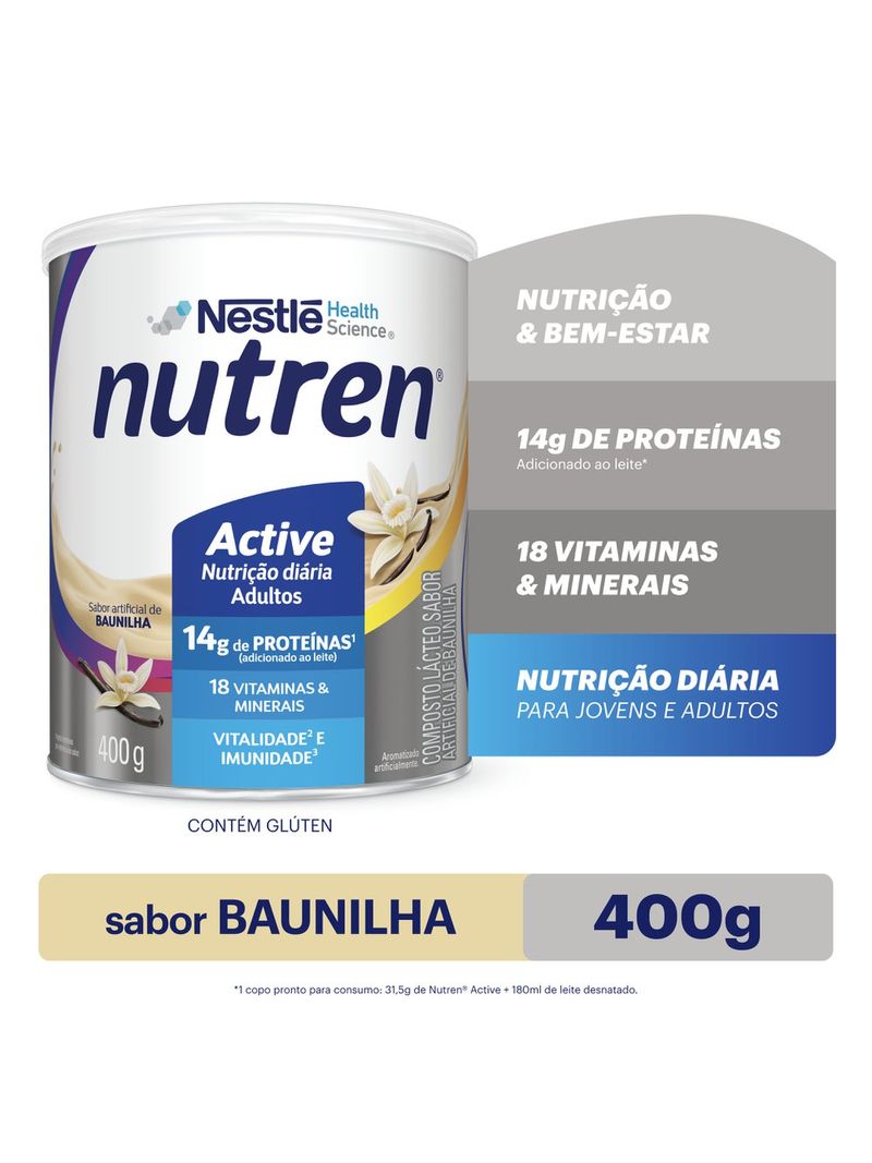 Complemento Alimentar Nutren Active Baunilha 400g - Preço Popular
