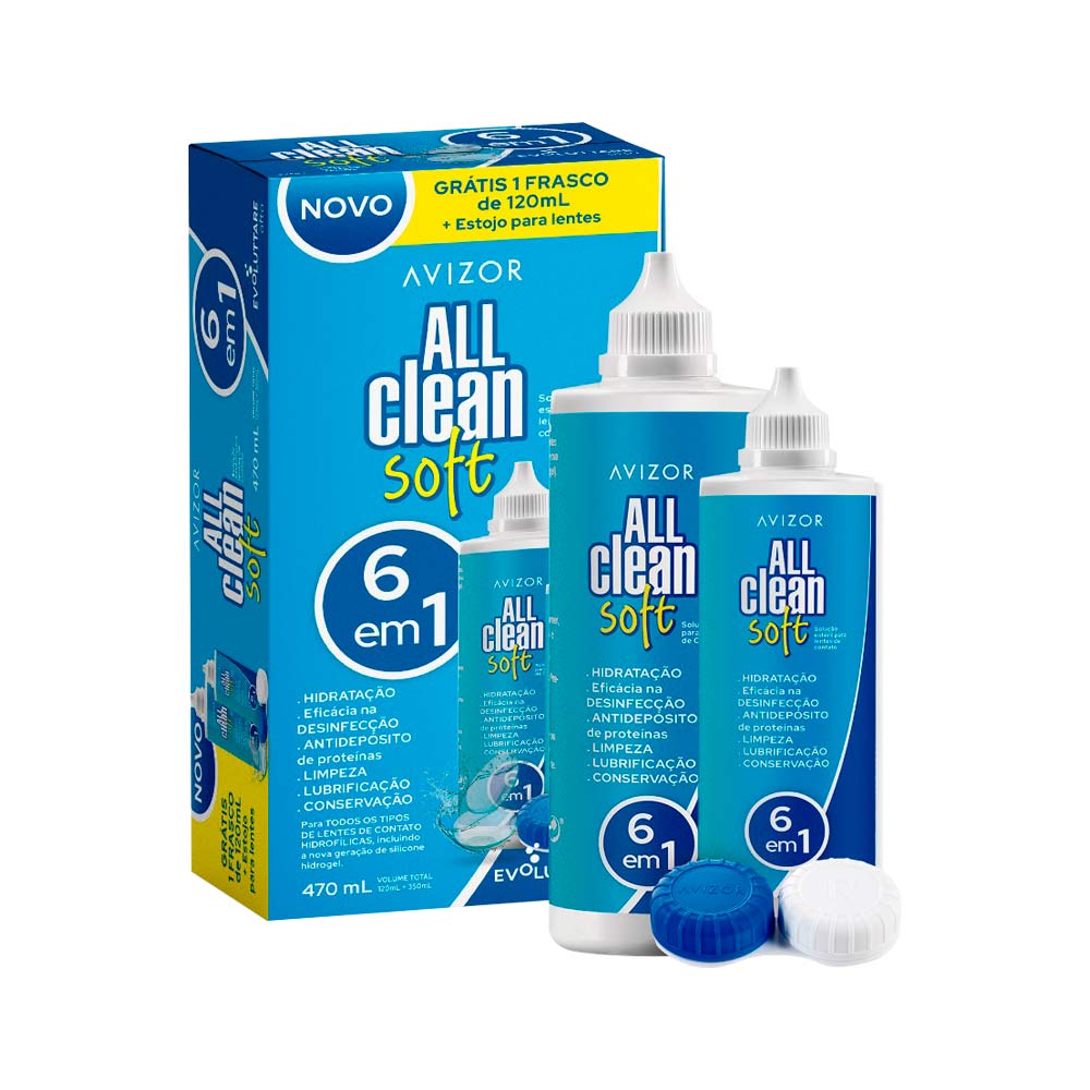 SOLUCAO PARA LENTES DE CONTATO AVIZOR ALL CLEAN SOFT 350ML GRATIS 120ML ...