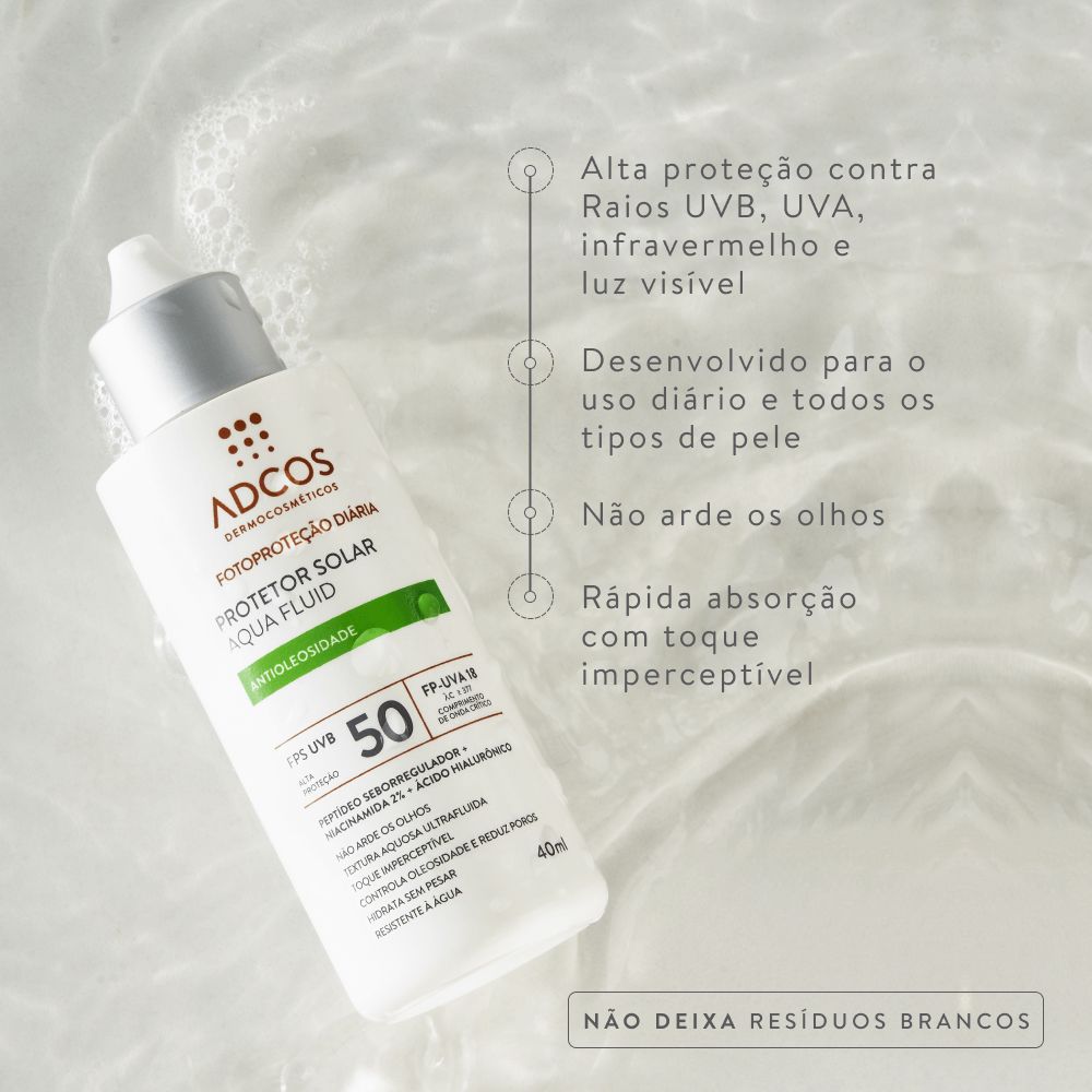 PROTETOR SOLAR FACIAL ADCOS AQUA FLUID ANTIOLEOSIDADE FPS 50 PEACH 40ML ...