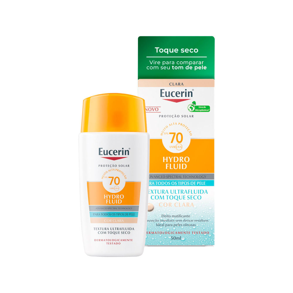 PROTETOR SOLAR EUCERIN HYDRO FLUID FPS70 COR CLARA 50ML - Preço Popular
